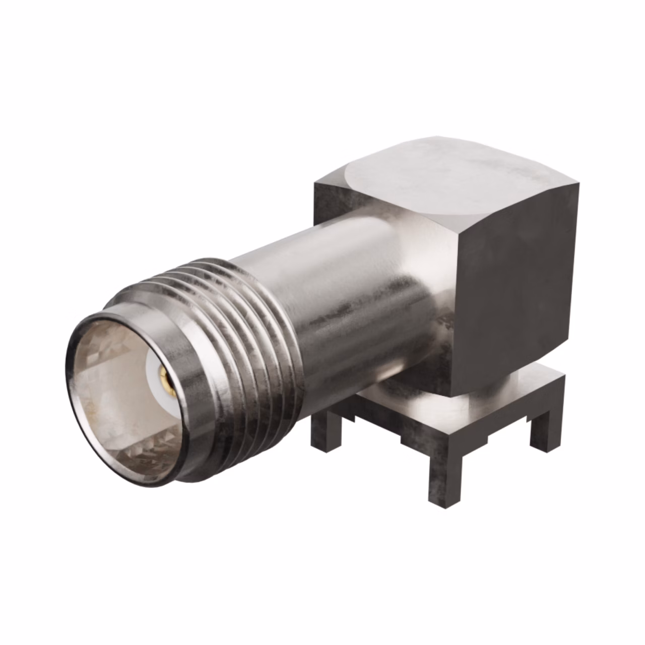 TNC Jack, Right-Angle, PCB Receptacle, Through Hole, Brass Body, Nickel (Ni) Plated, Tray, 50 Ohms for sale