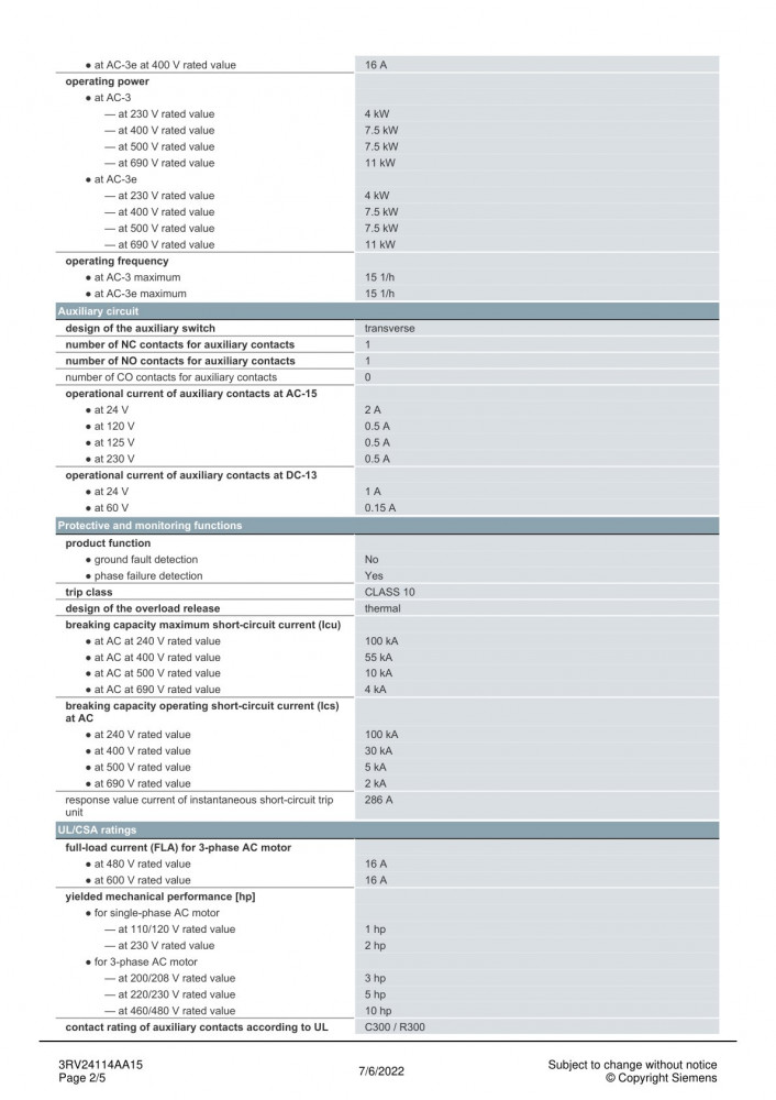 SIEMENS 3RV24114AA15 datasheet page 2