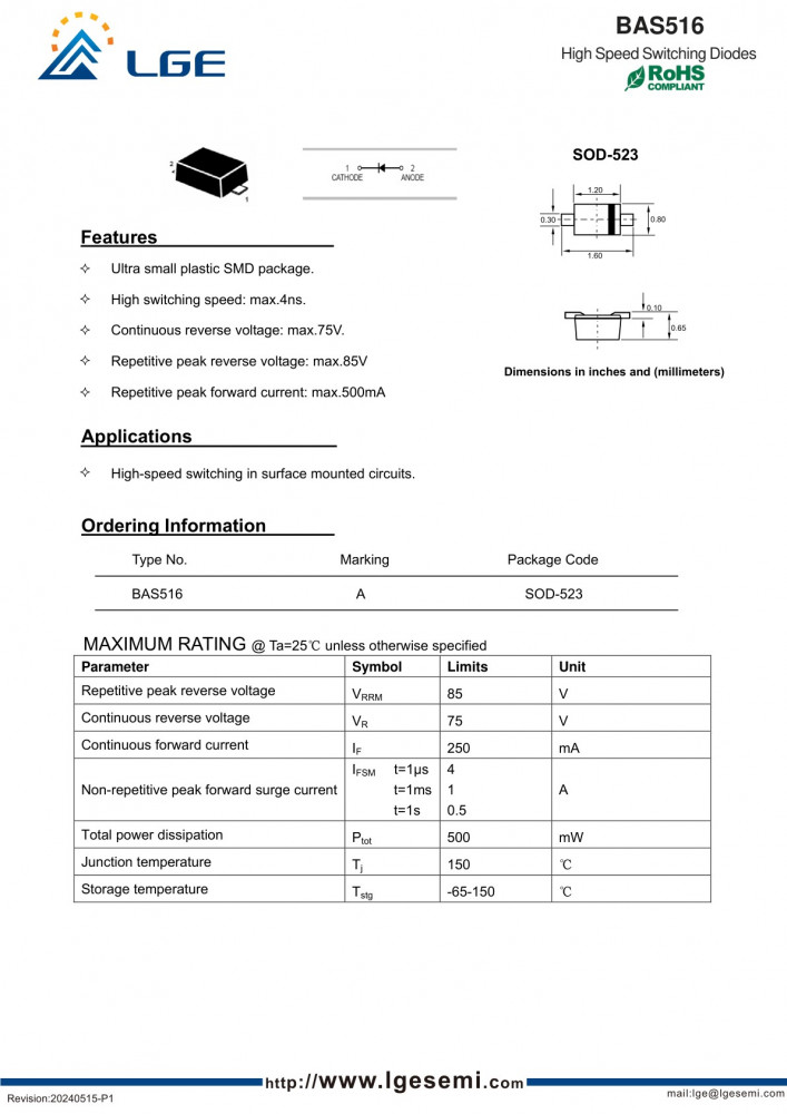 BAS516 datasheet page 1