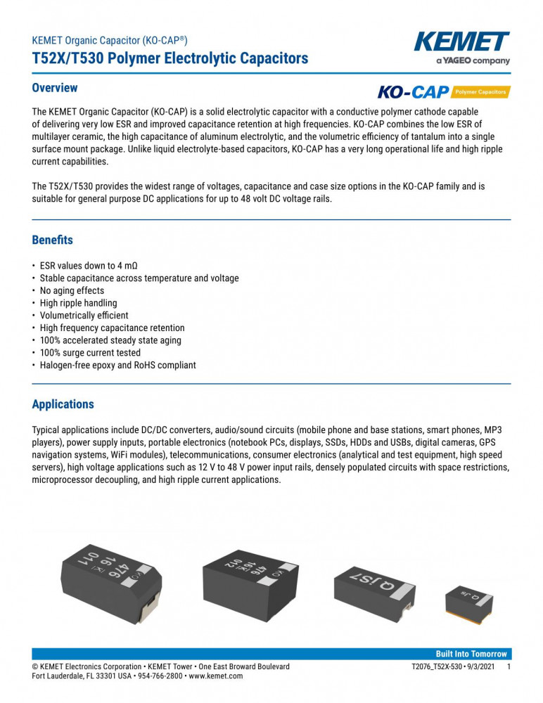 KEMET T520 T530 datasheet page 1