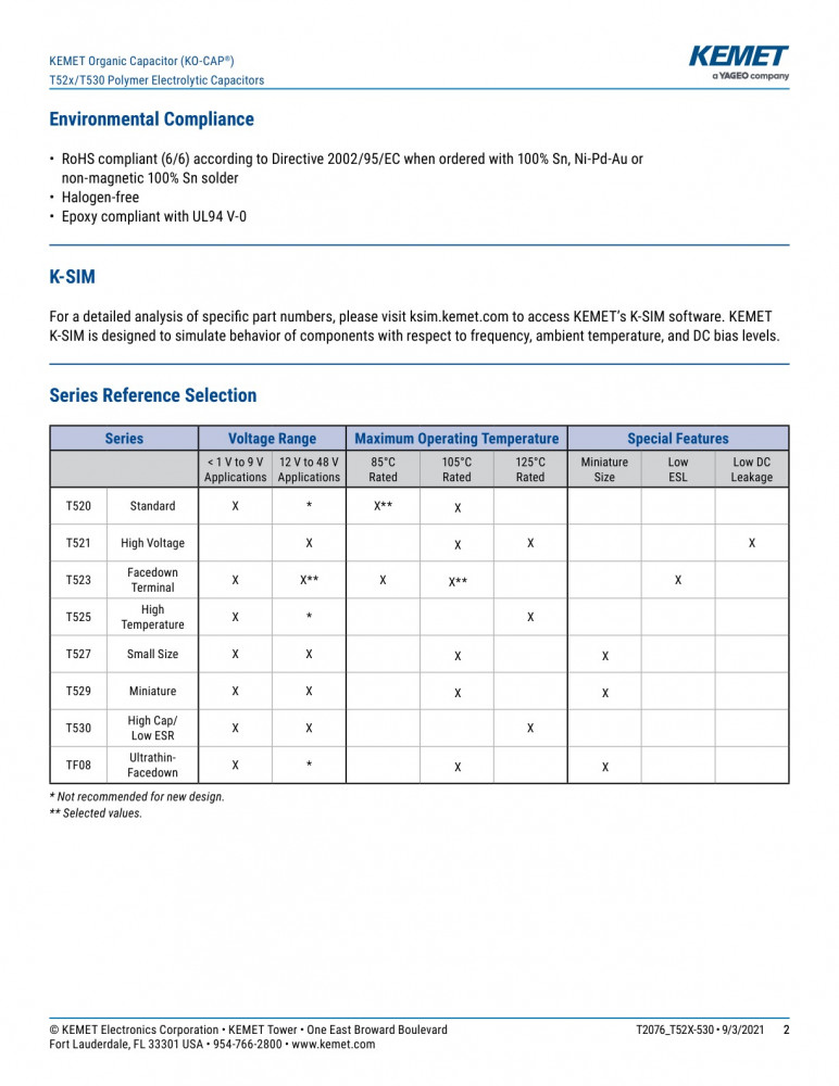 KEMET T520 T530 datasheet page 2