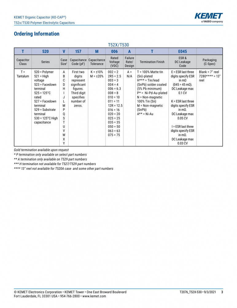 KEMET T520 T530 datasheet page 3