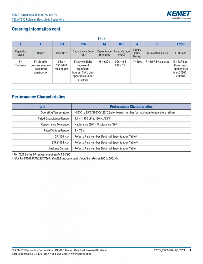 KEMET T520 T530 datasheet page 4