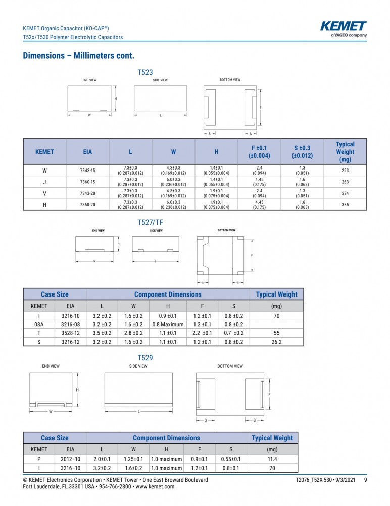 KEMET T520 T530 datasheet page 9