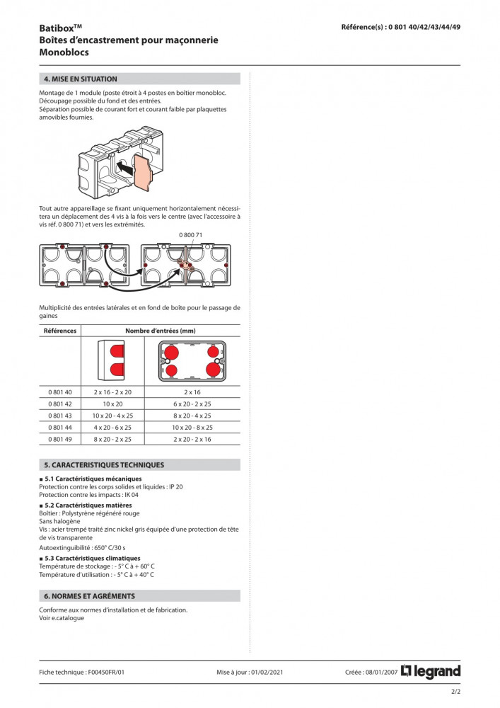 Legrand Batibox technical document page 2