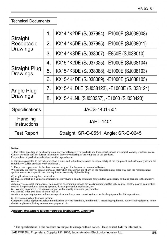 JAE KX14/15 Series document page 8