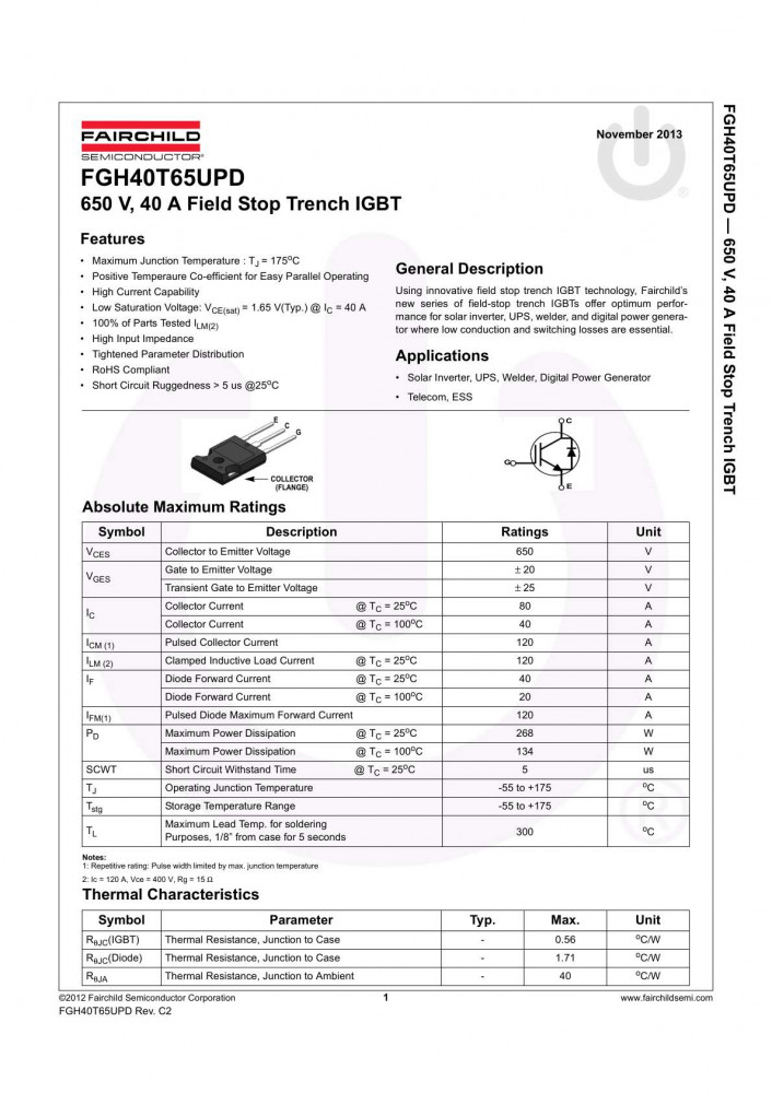 FGH40T65UPD datasheet page 1
