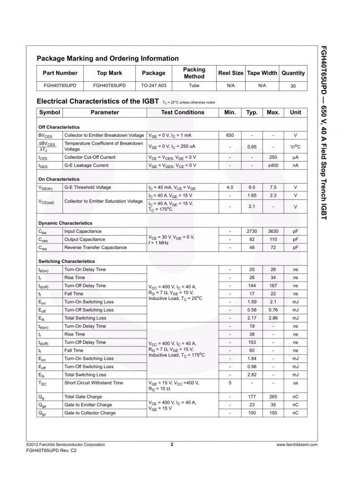 FGH40T65UPD datasheet page 2