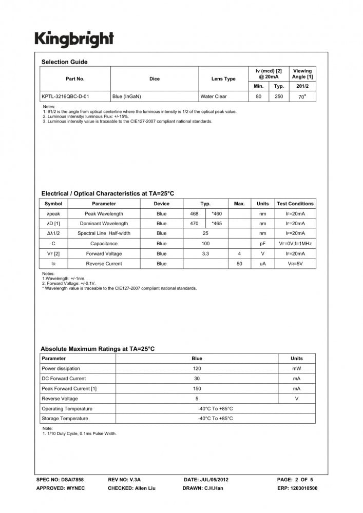 KPTL-3216QBC-D-01 datasheet page 2