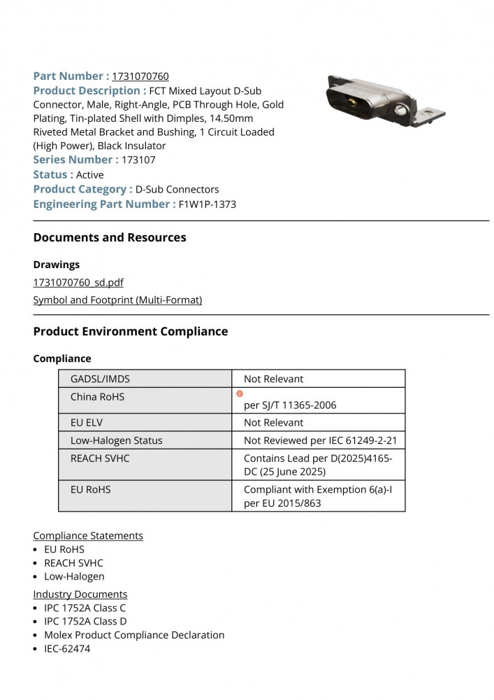 MOLEX 1731070760 technical drawing preview, page 1