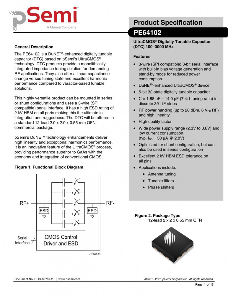 PE64102B-Z datasheet page 1