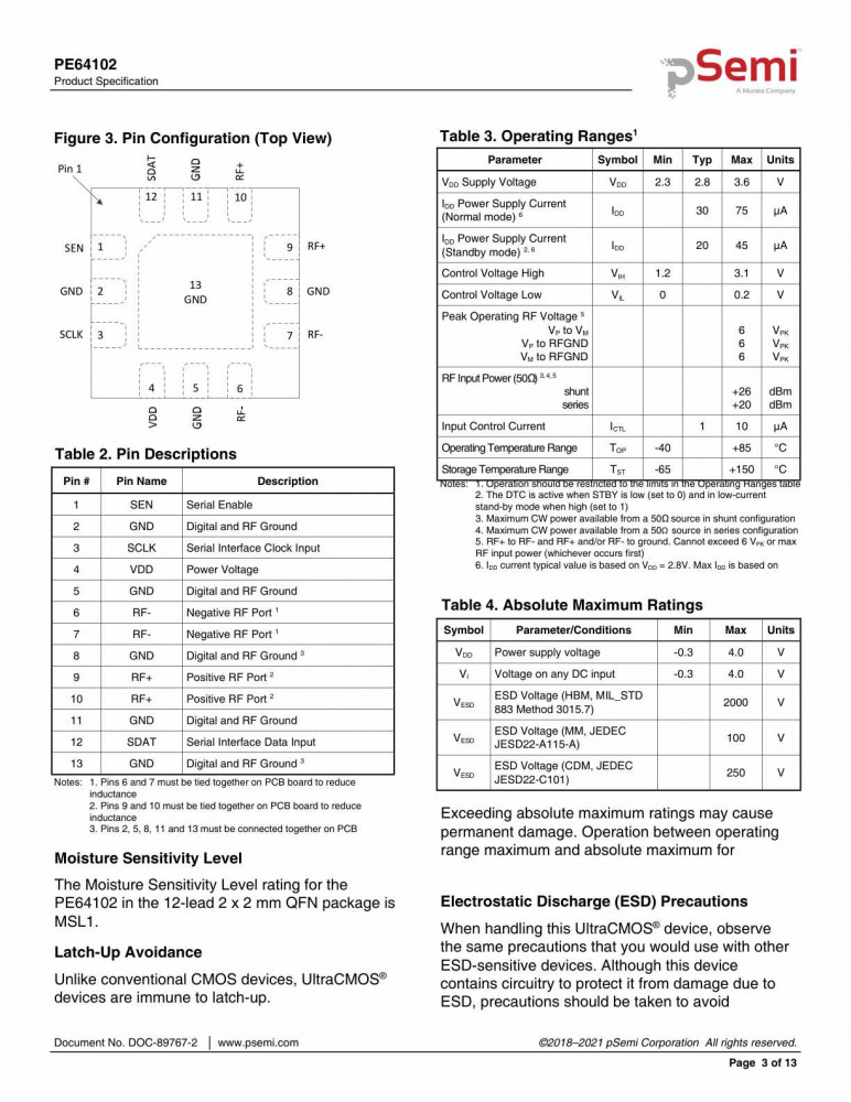 PE64102B-Z datasheet page 3