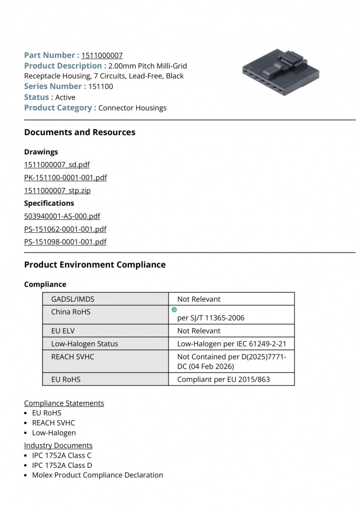 MOLEX Milli-Grid product specification page 1