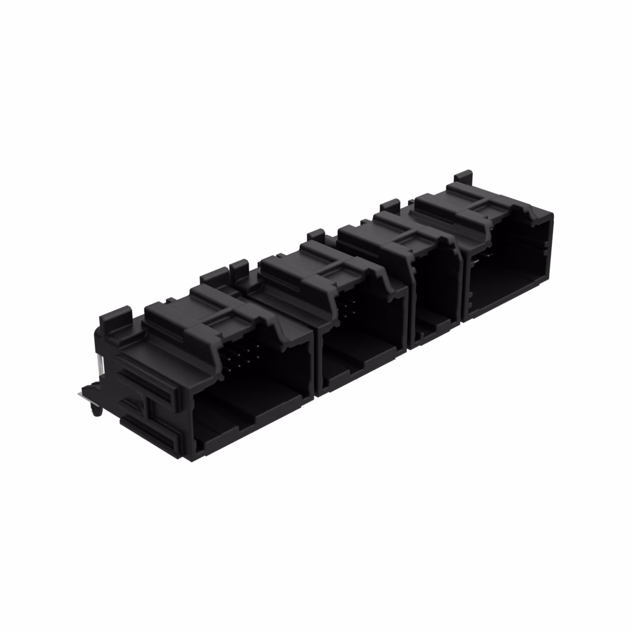 Stac64 4 Bay Right-Angle Headers 54 Circuits, Bay A 20 Circuit Signal Header, Polarization B, Gray; Bay B 16 Circuit Signal Header, Polarization A, Black; Bay C 8 Circuit Signal Header, Polarization A, Black; Bay D 10 Circuit Power Header, Polarization A,  for sale