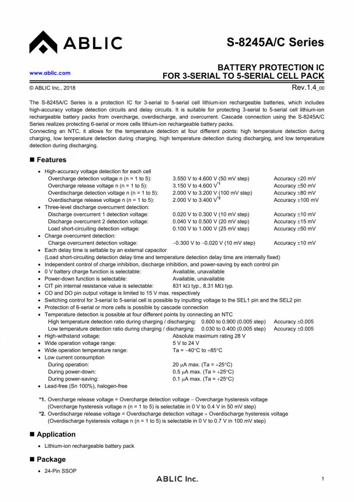 S-8245A/C technical document page 1