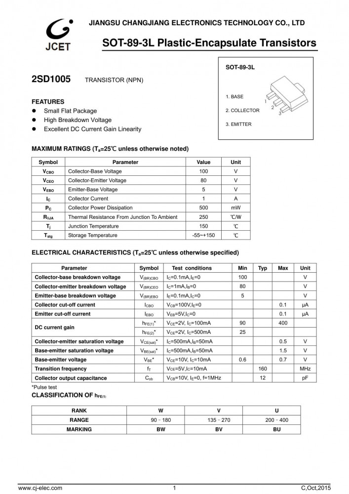 2SD1005 datasheet page 1