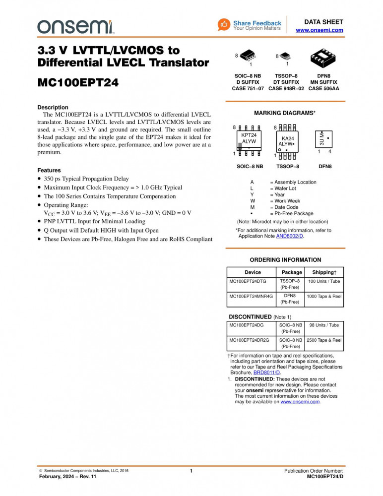 MC100EPT24 technical document page 1
