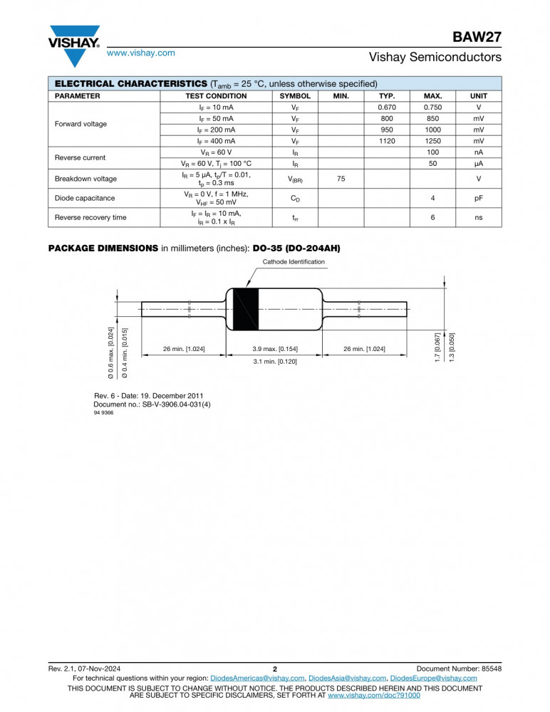 Vishay BAW27 datasheet page 2