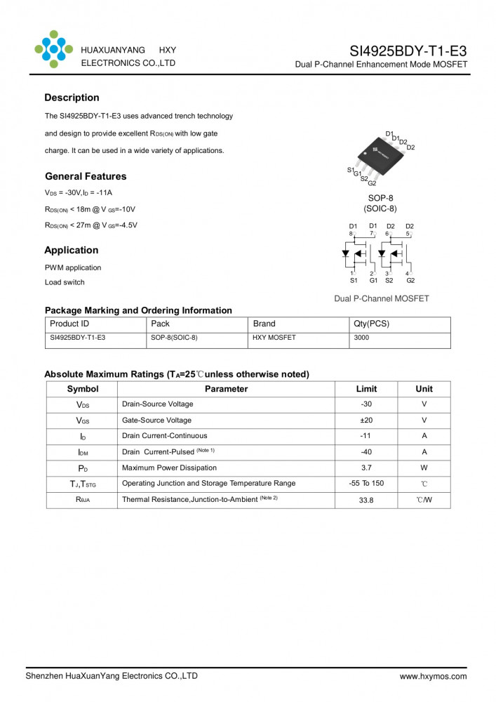 SI4925BDY-T1-E3-HXY datasheet page 1