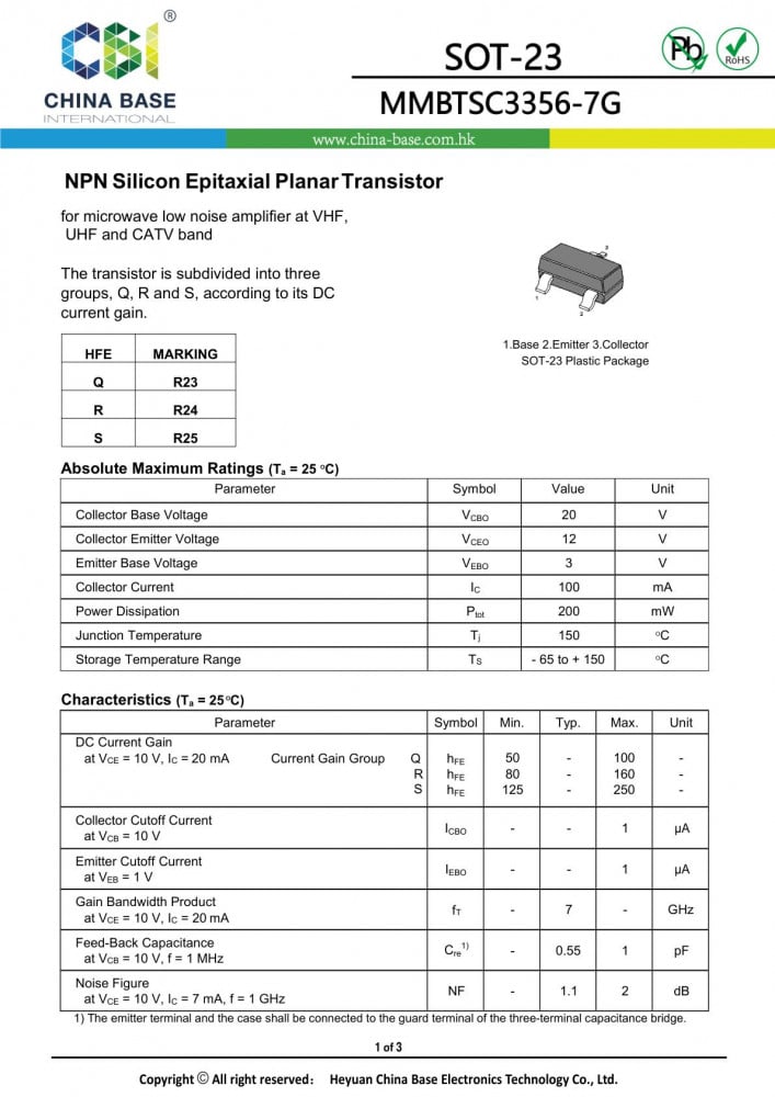 MMBTSC3356-7G datasheet page 1