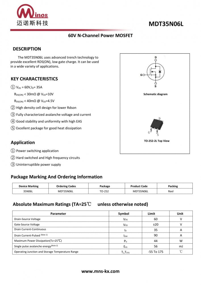 MDT35N06L datasheet page 1