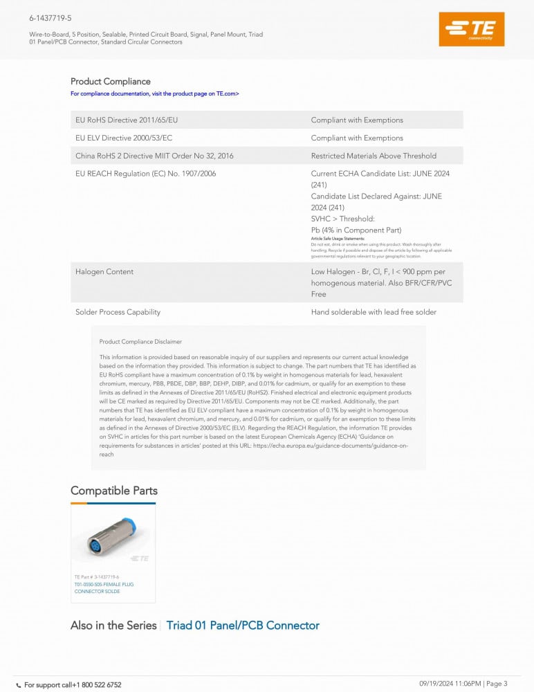 TE Connectivity document page 3