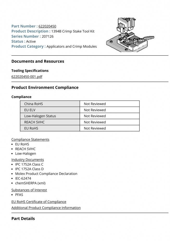 MOLEX 622020450 tooling document, page 1
