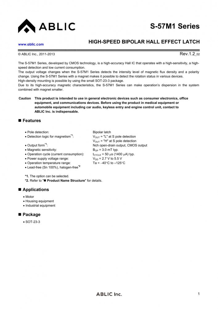 ABLIC S-57M1 datasheet page 1