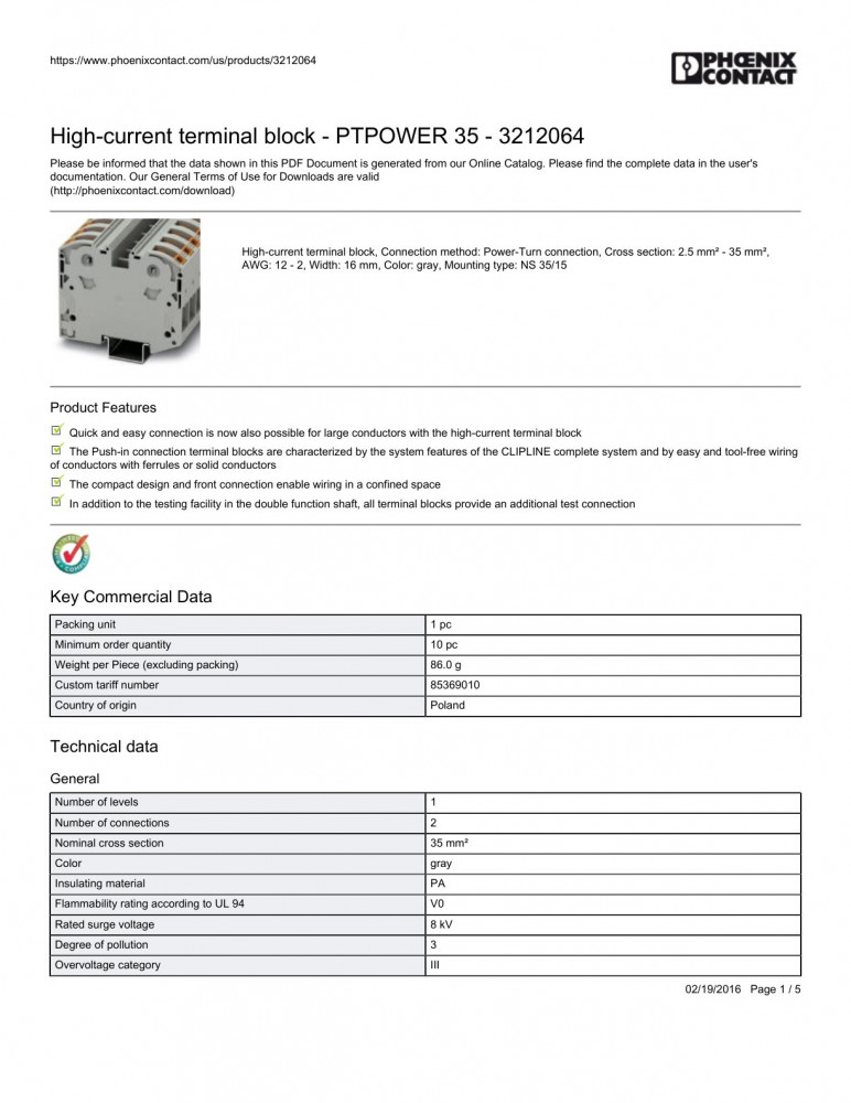 Phoenix Contact 3212064 document page 1
