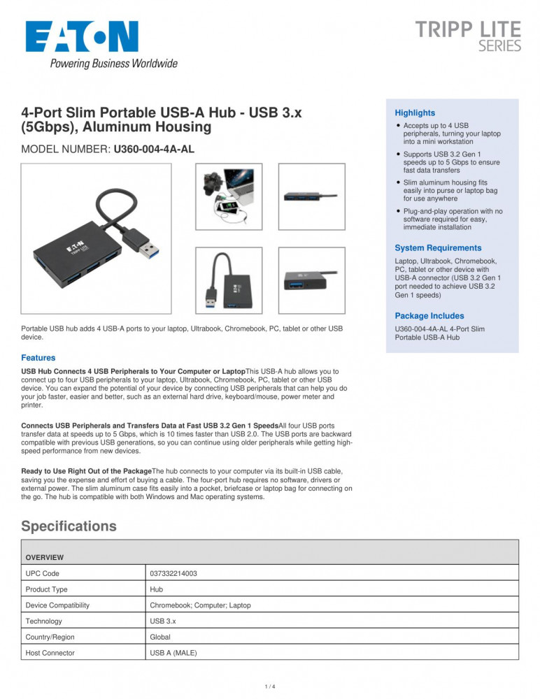 U360-004-4A-AL product documentation image 1