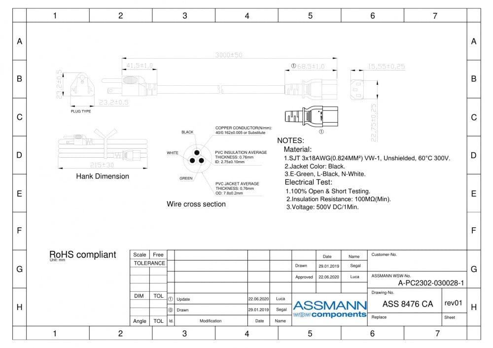 A-PC2302-030028-1 plug type and dimensional drawing