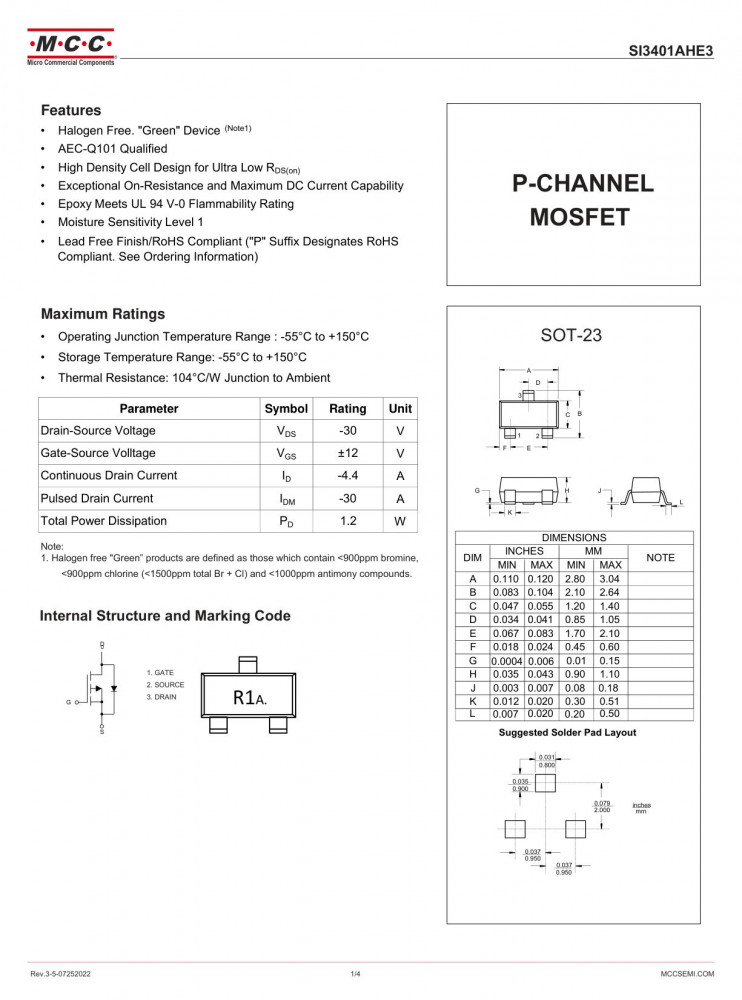 SI3401AHE3-TP datasheet page 1