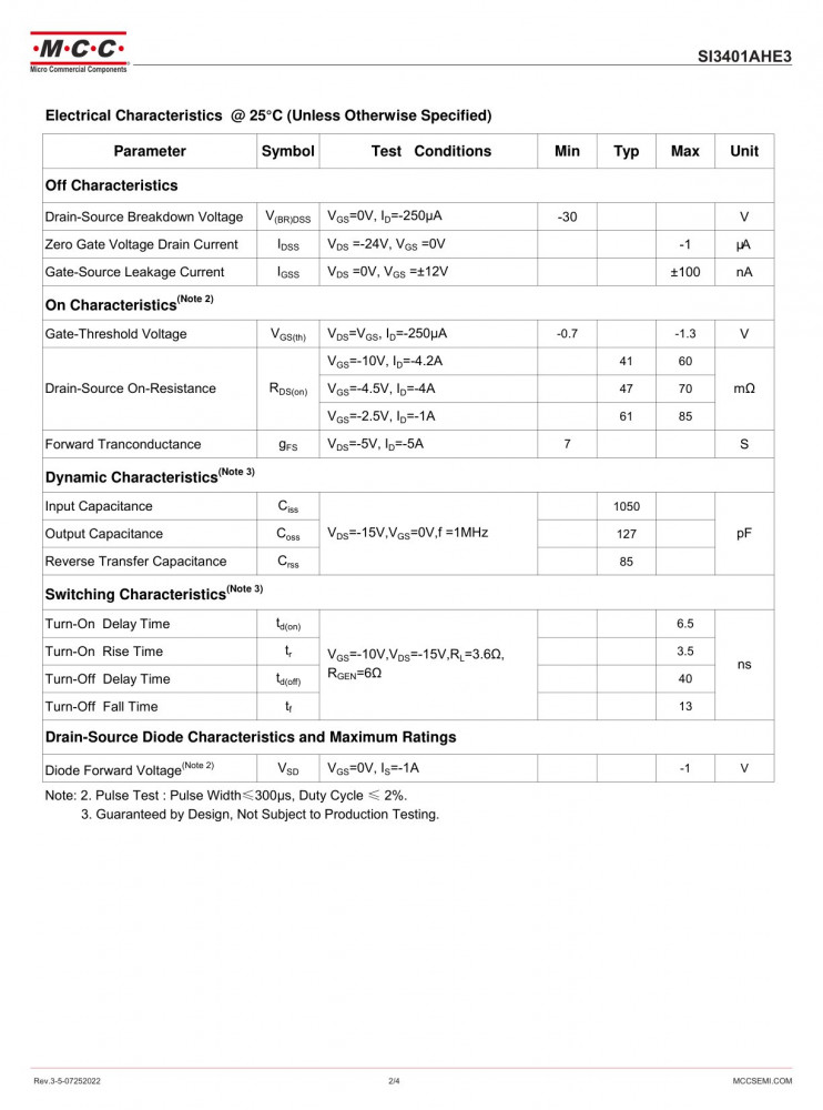 SI3401AHE3-TP datasheet page 2