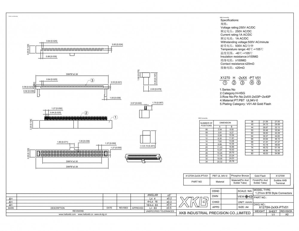 XKB X1270H-2x05-PTV01 technical document preview