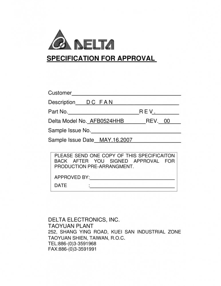 AFB0524HHB specification page 1