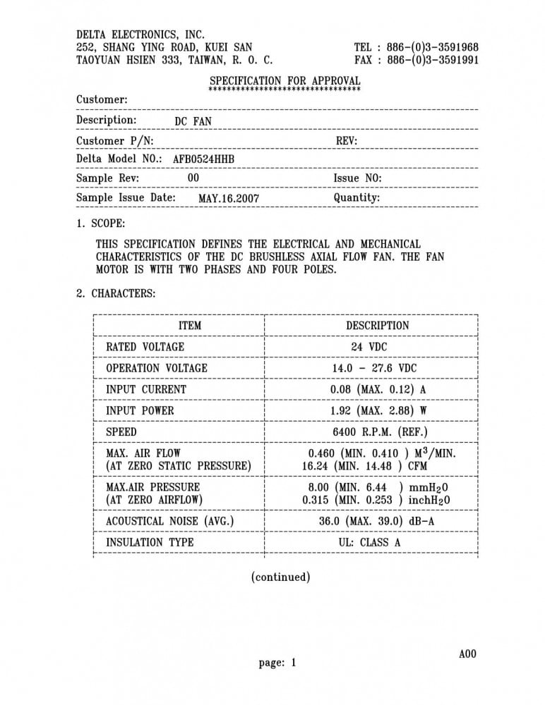 AFB0524HHB specification page 2