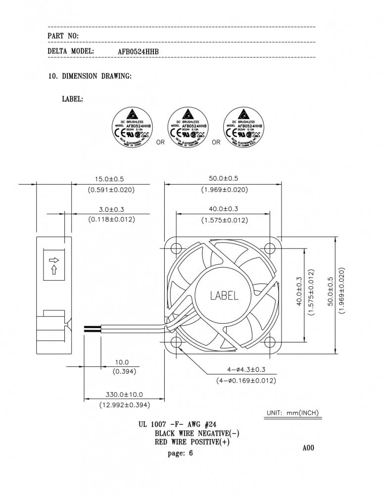 AFB0524HHB label and lead wire page