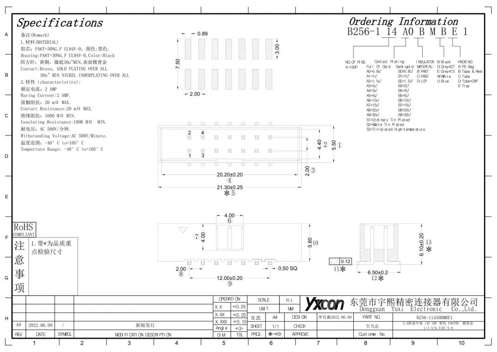 Yxcon B256-114A0BMBE1 technical document