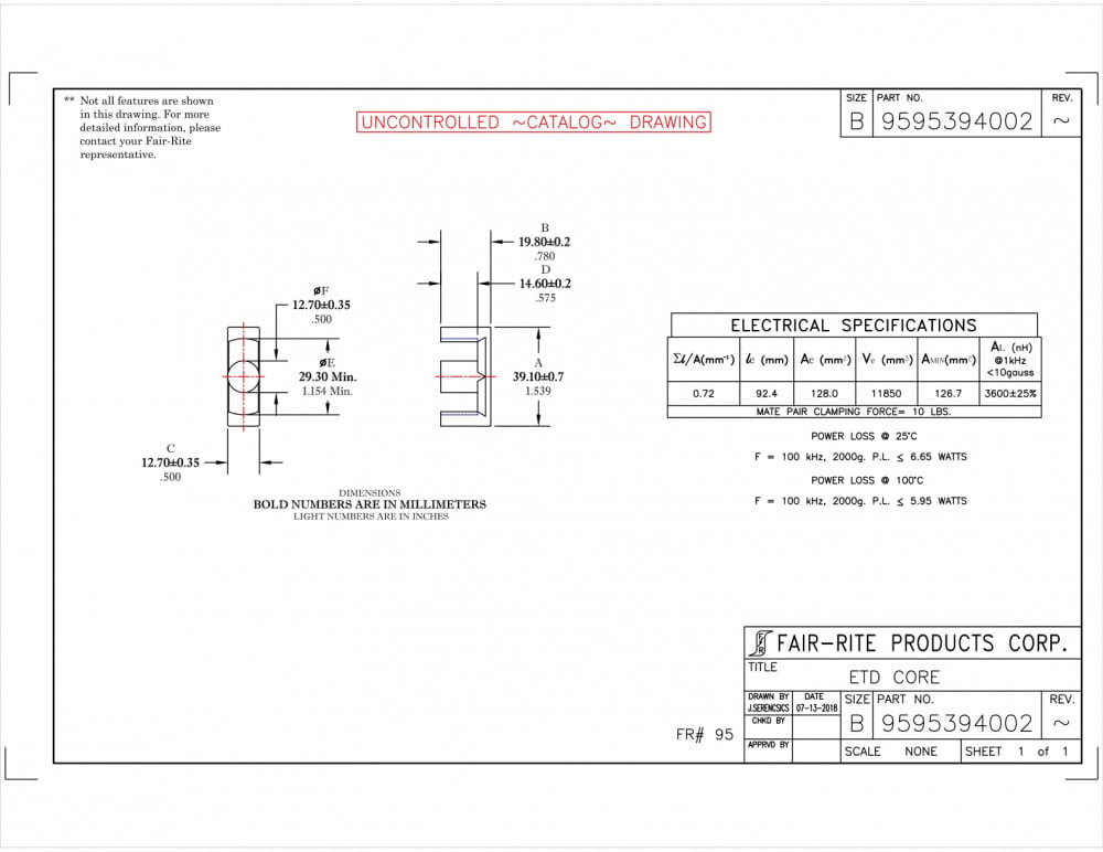 Fair-Rite 9595394002 technical drawing