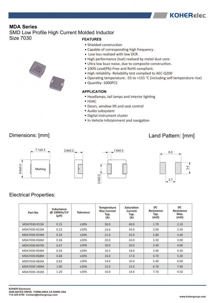 MDA7030 series datasheet page 1