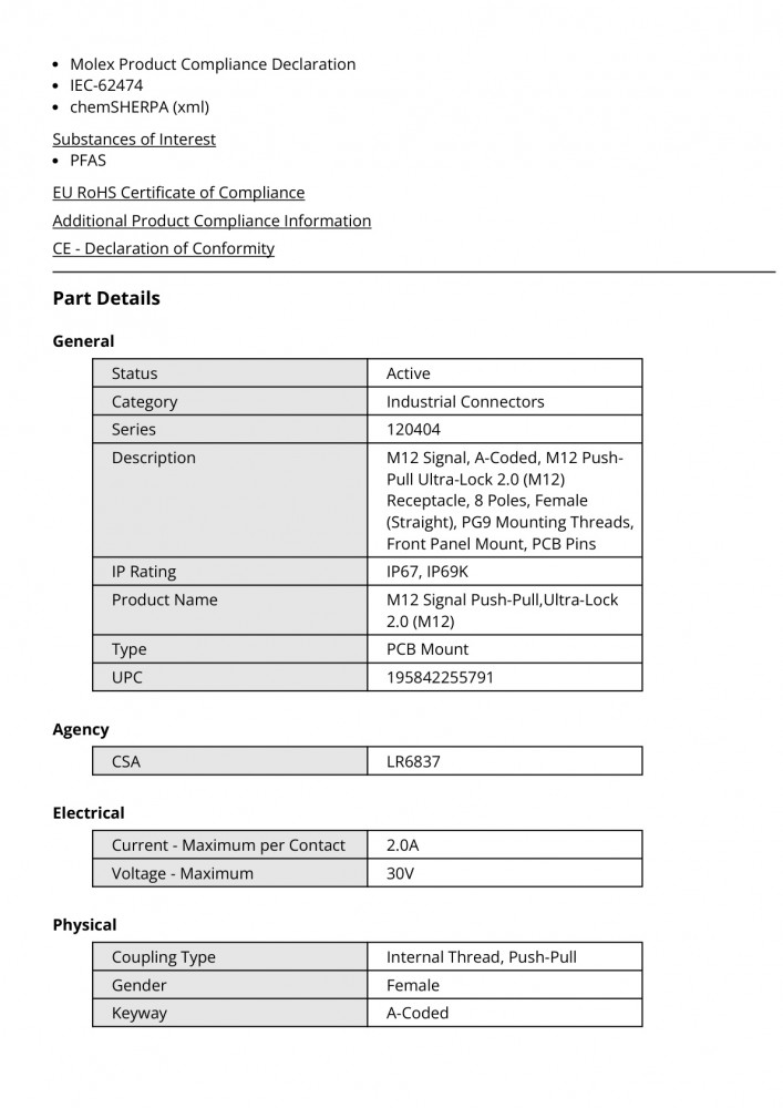 Molex Ultra-Lock M12 product specification page 2