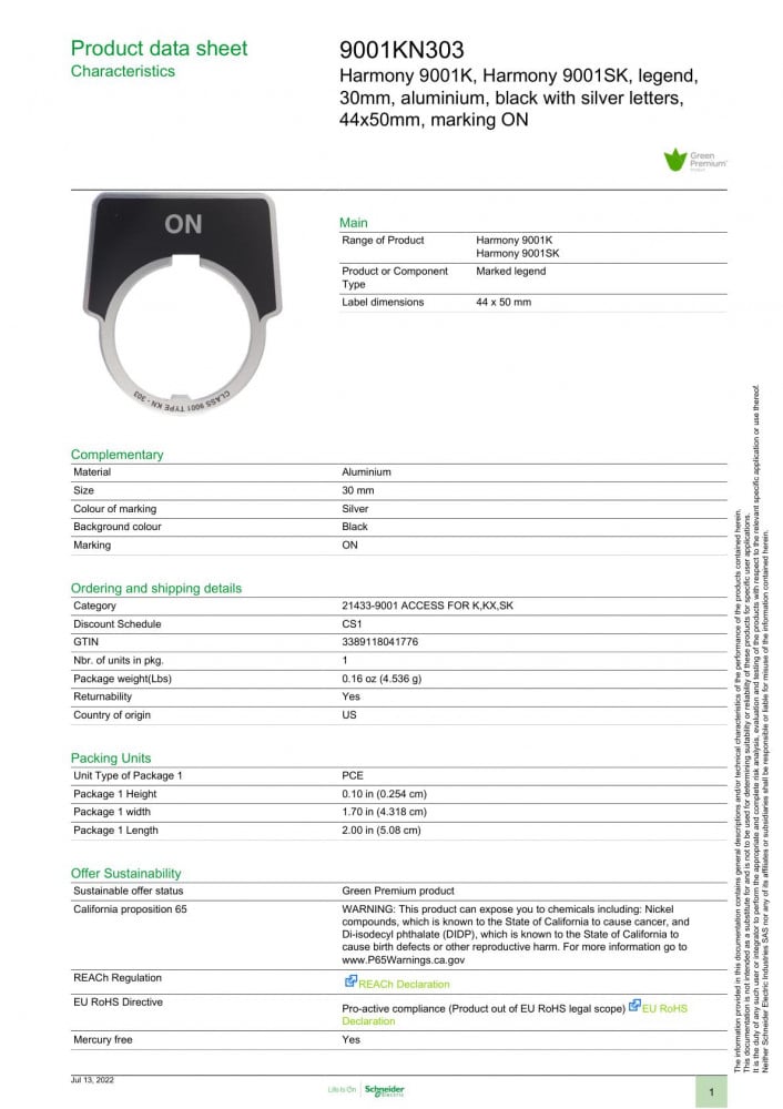 9001KN303 technical document page 1