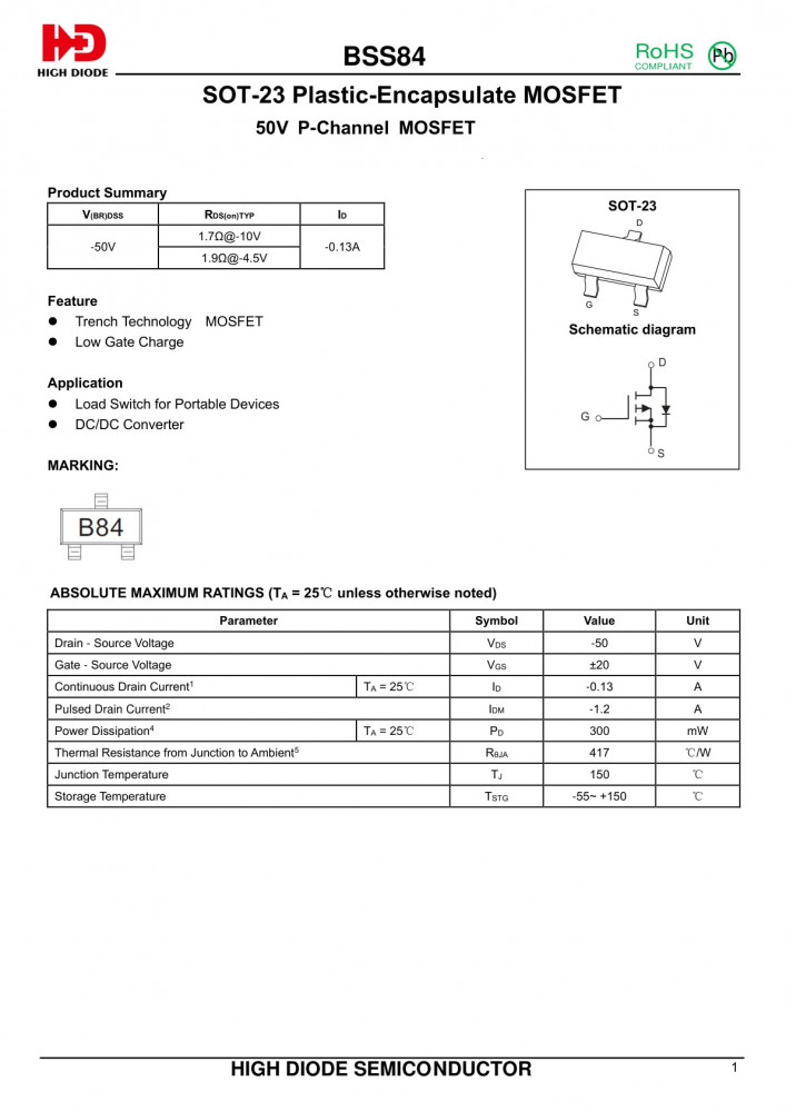 BSS84 datasheet page 1