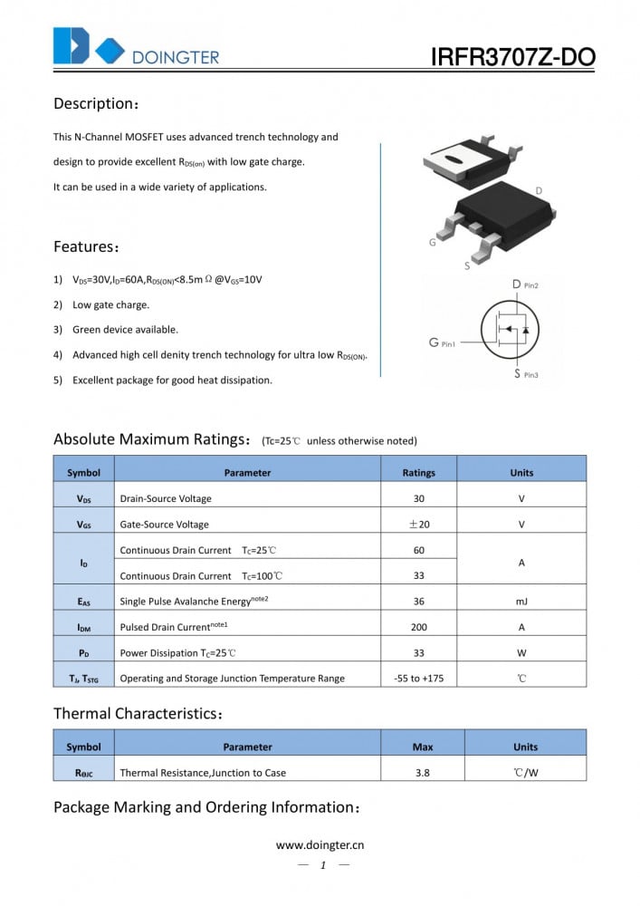 IRFR3707Z-DO datasheet page 1