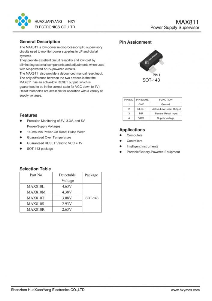 MAX811T-HXY datasheet page 1