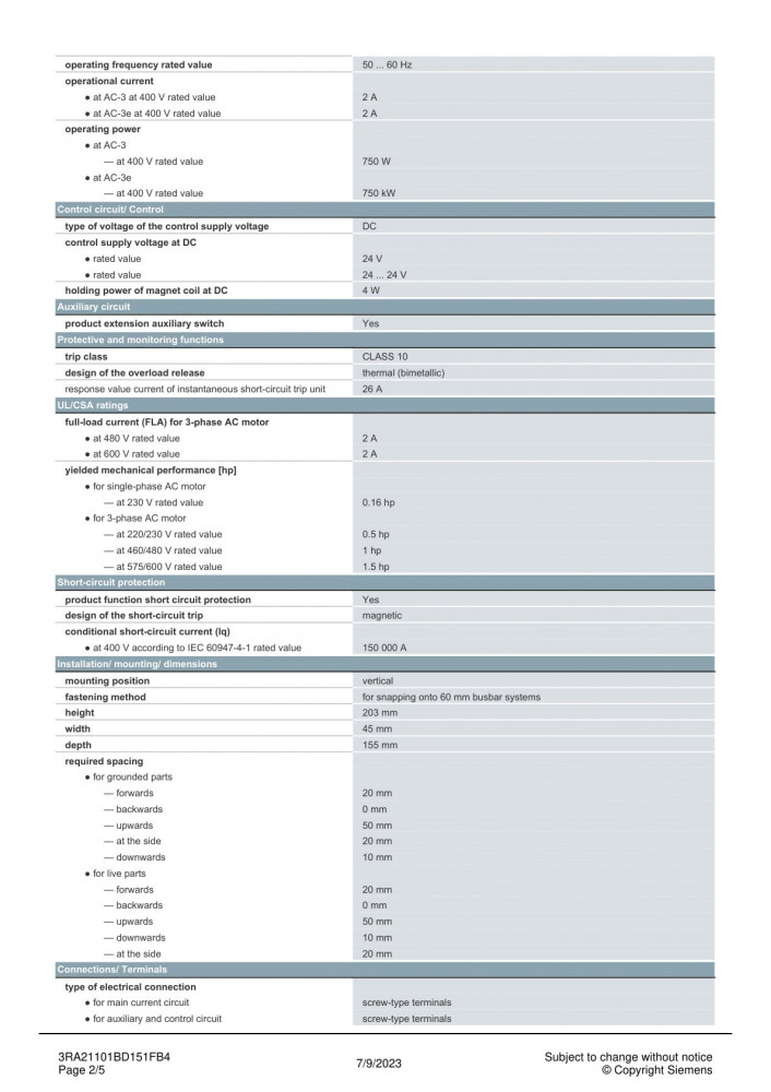 SIEMENS 3RA21101BD151FB4 datasheet page 2