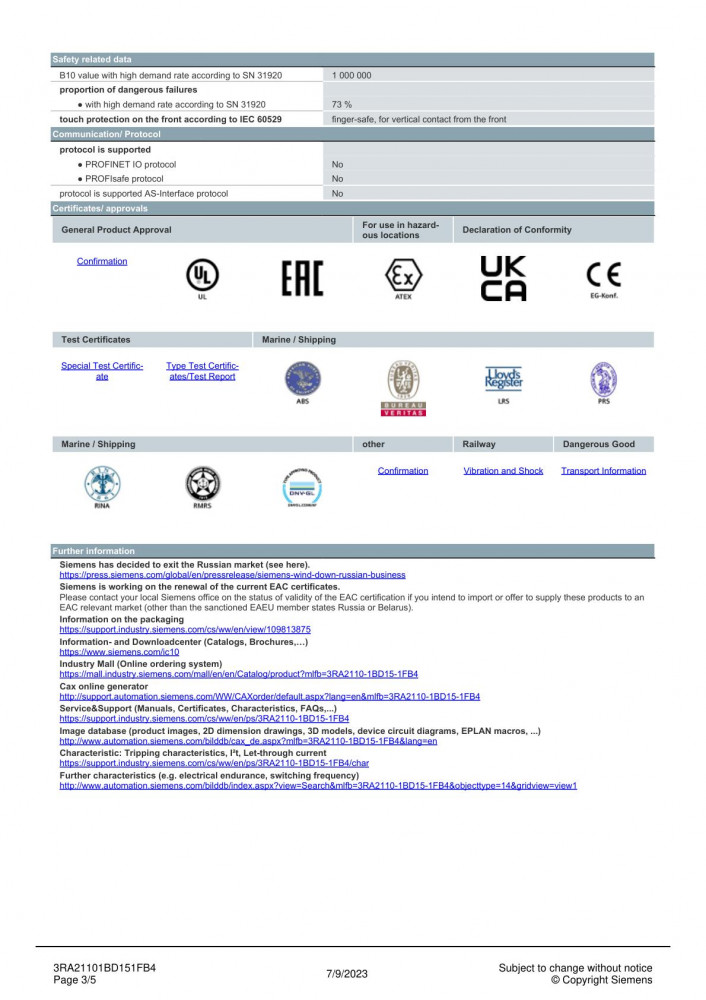 SIEMENS 3RA21101BD151FB4 datasheet page 3