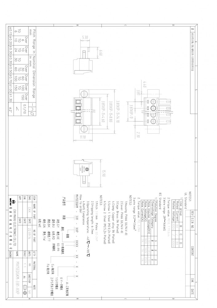 MX15EDGKM terminal block technical drawing