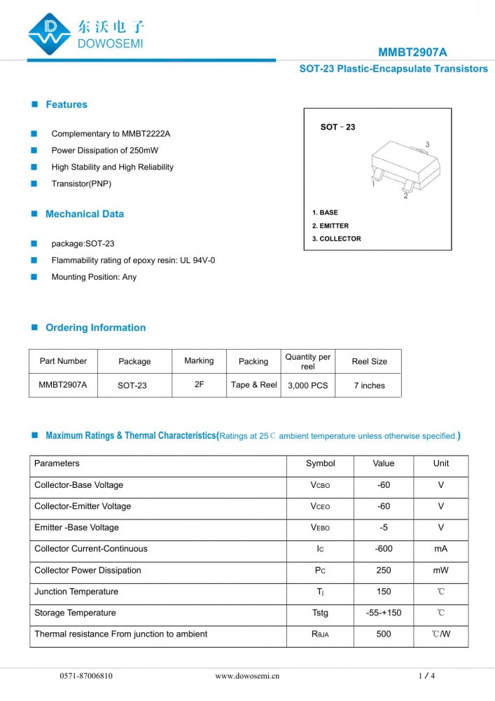 MMBT2907A datasheet page 1