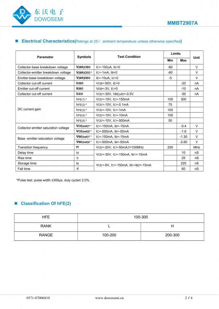 MMBT2907A datasheet page 2